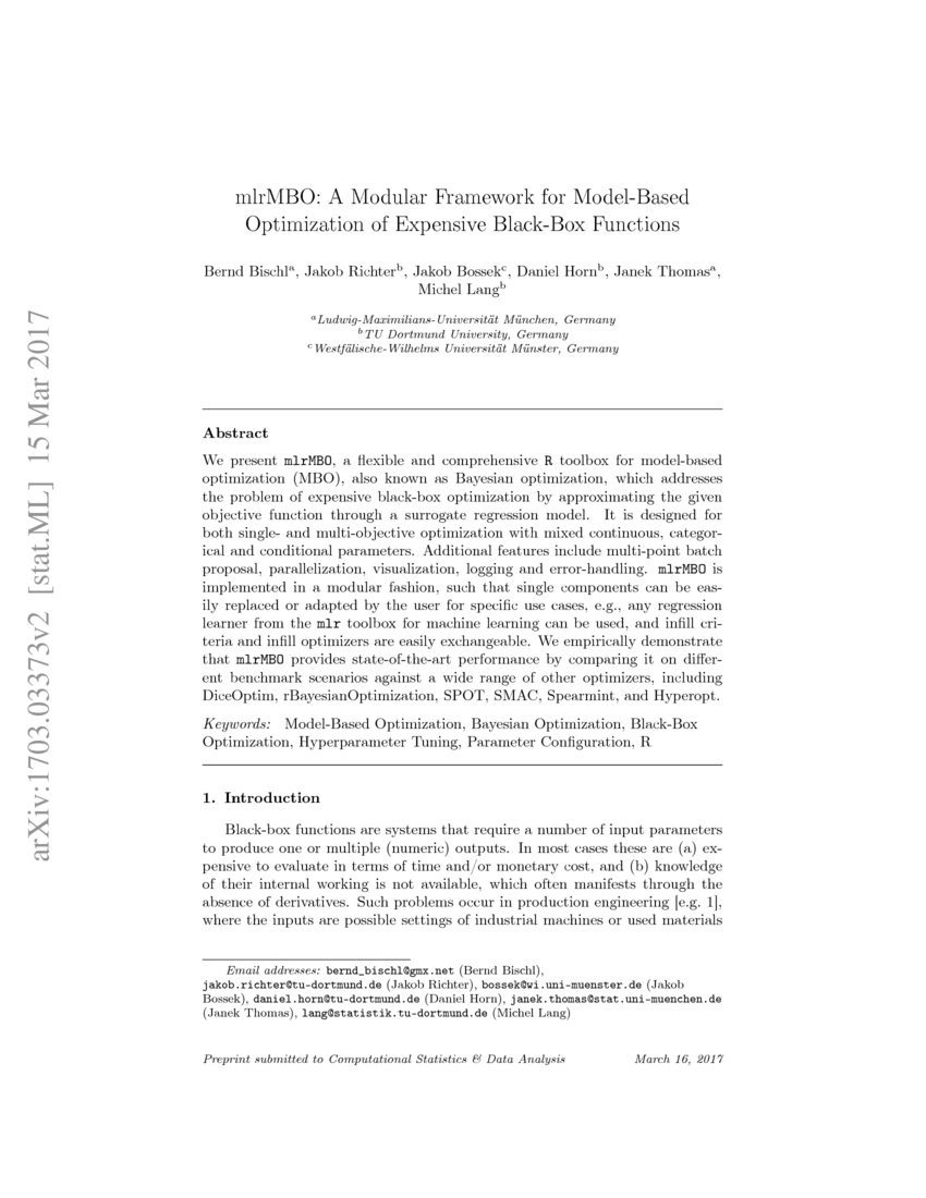Mlrmbo A Modular Framework For Model Based Optimization Of Expensive