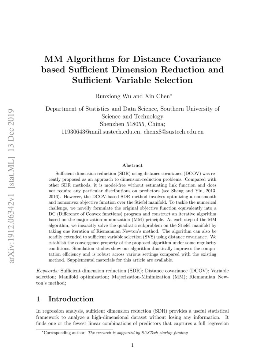 Mm Algorithms For Distance Covariance Based Sufficient Dimension