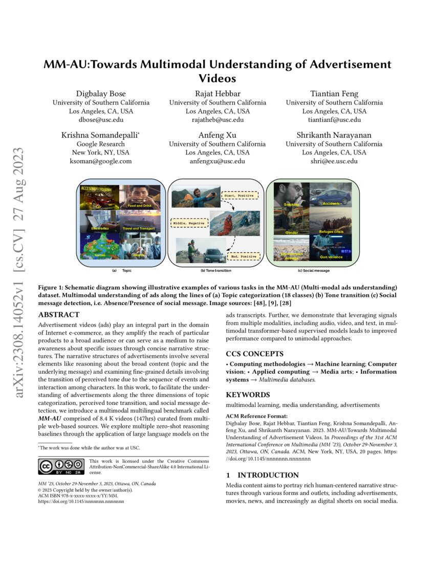 MM-AU:Towards Multimodal Understanding of Advertisement Videos | DeepAI