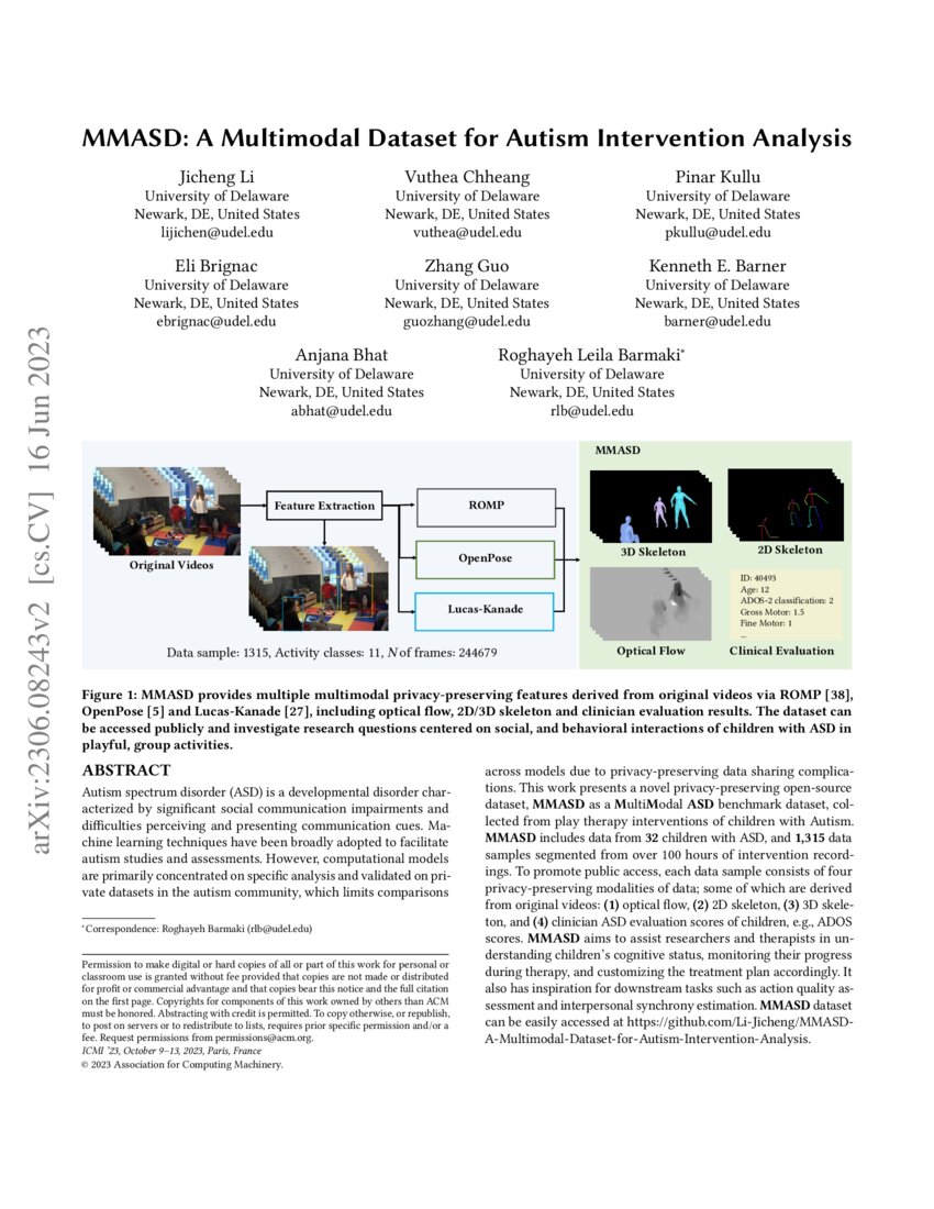Mmasd A Multimodal Dataset For Autism Intervention Analysis Deepai