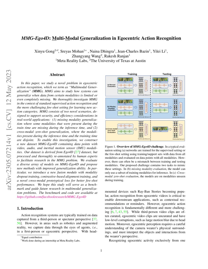 Mmg Ego4d Multi Modal Generalization In Egocentric Action Recognition