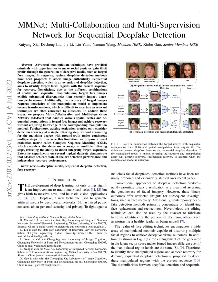 MMNet: Multi-Collaboration and Multi-Supervision Network for Sequential Deepfake Detection | DeepAI