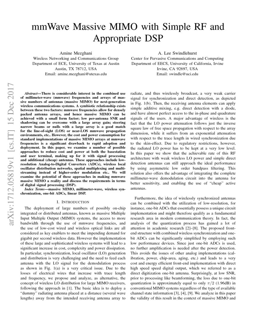 mmWave Massive MIMO with Simple RF and Appropriate DSP | DeepAI