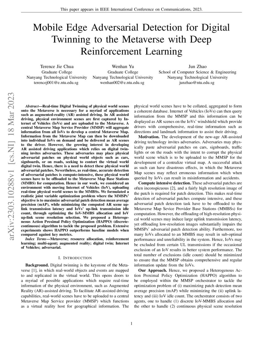 Mobile Edge Adversarial Detection For Digital Twinning To The Metaverse