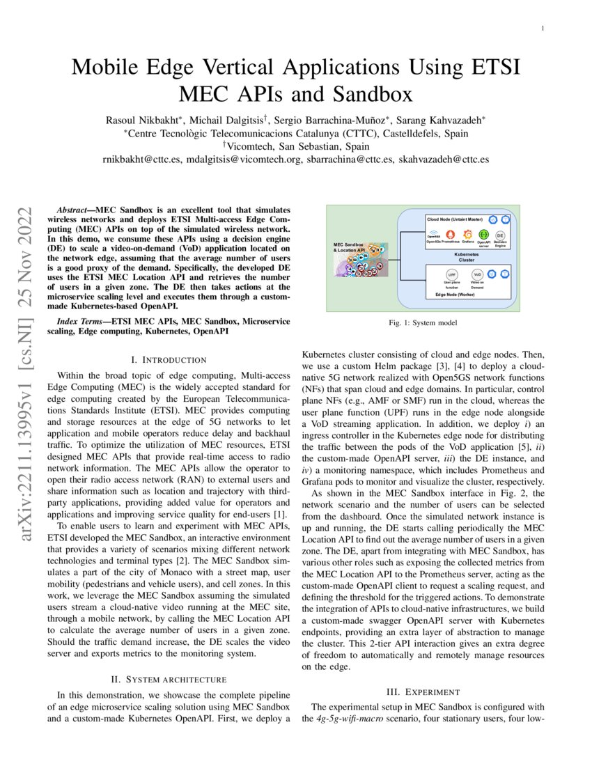 Mobile Edge Vertical Applications Using ETSI MEC APIs and Sandbox | DeepAI