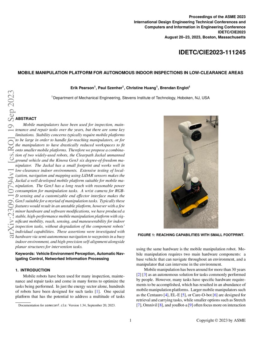Mobile Manipulation Platform for Autonomous Indoor Inspections in Low ...
