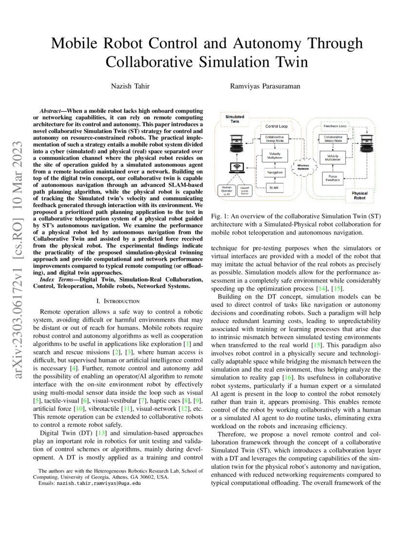 Mobile Robot Control and Autonomy Through Collaborative Simulation Twin | DeepAI