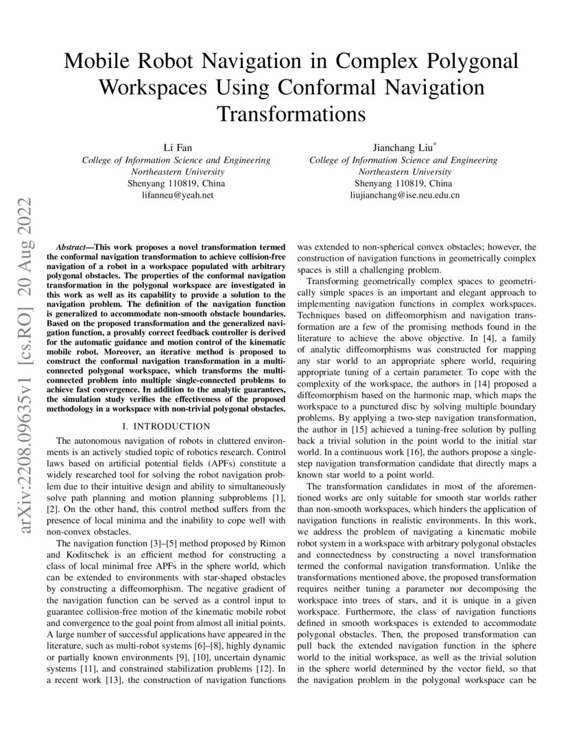 Mobile Robot Navigation In Complex Polygonal Workspaces Using Conformal Navigation