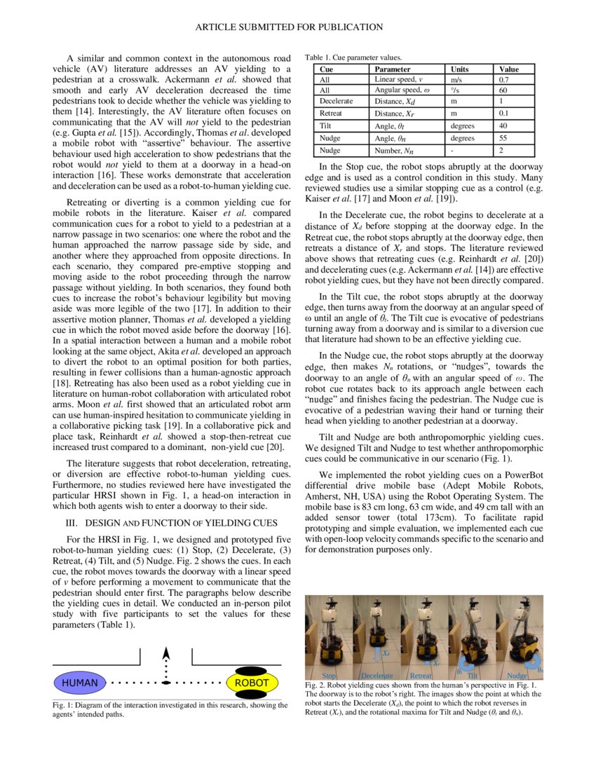 Mobile Robot Yielding Cues for Human-Robot Spatial Interaction | DeepAI