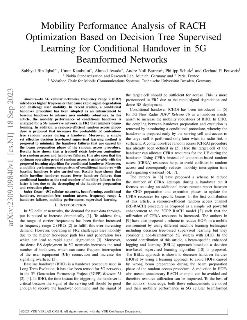 Mobility Performance Analysis of RACH Optimization Based on Decision ... Mobility Performance Analysis of RACH Optimization Based on Decision ...