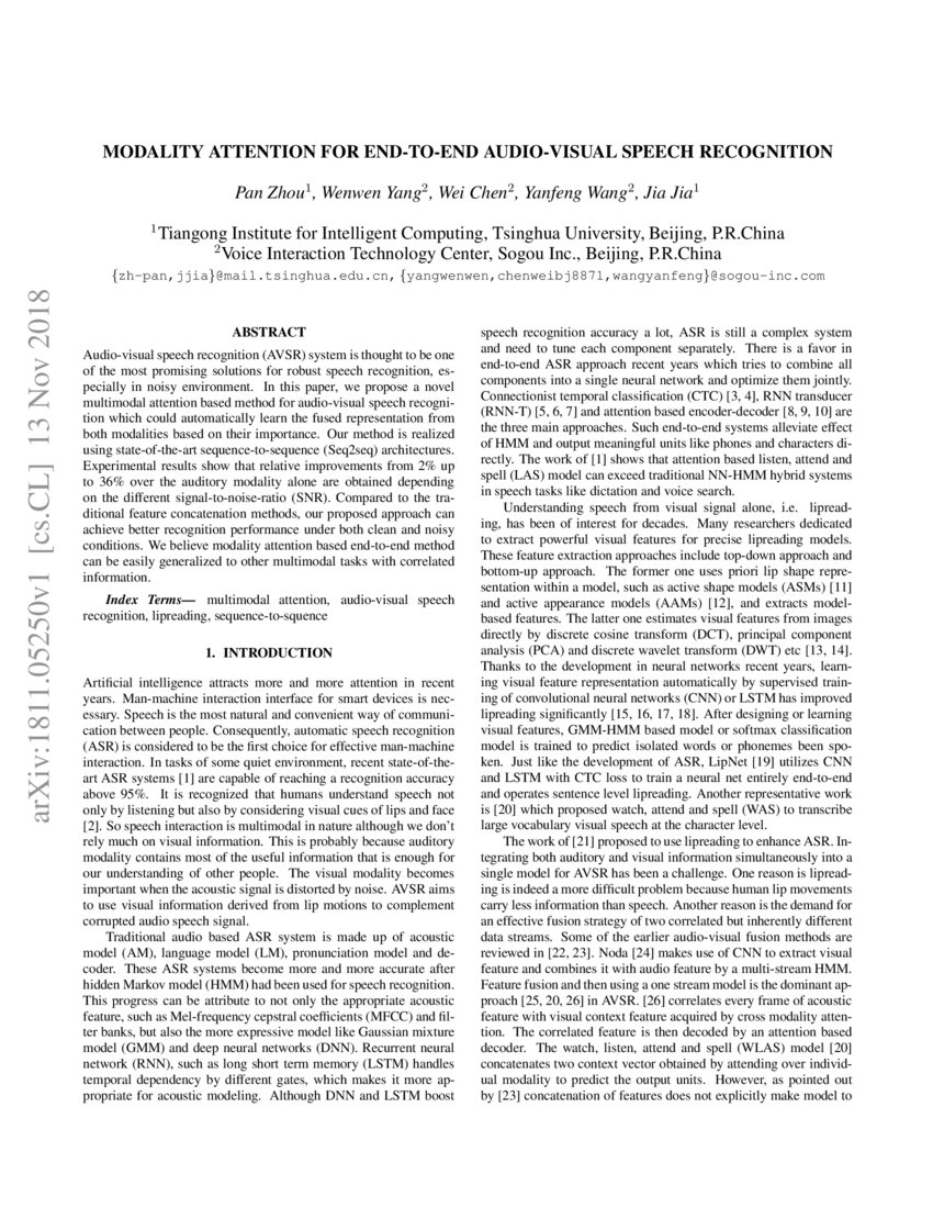 Modality Attention for End-to-End Audio-visual Speech Recognition | DeepAI