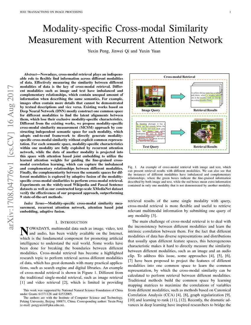 Modality-specific Cross-modal Similarity Measurement with Recurrent Attention Network | DeepAI
