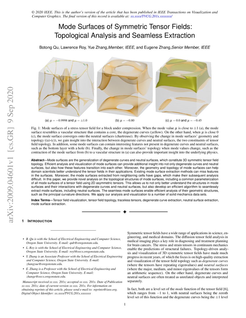 Mode Surfaces of Symmetric Tensor Fields: Topological Analysis and ...