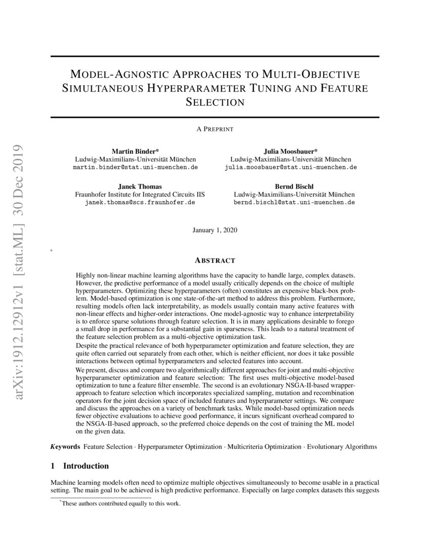Model-Agnostic Approaches to Multi-Objective Simultaneous Hyperparameter Tuning and Feature ...