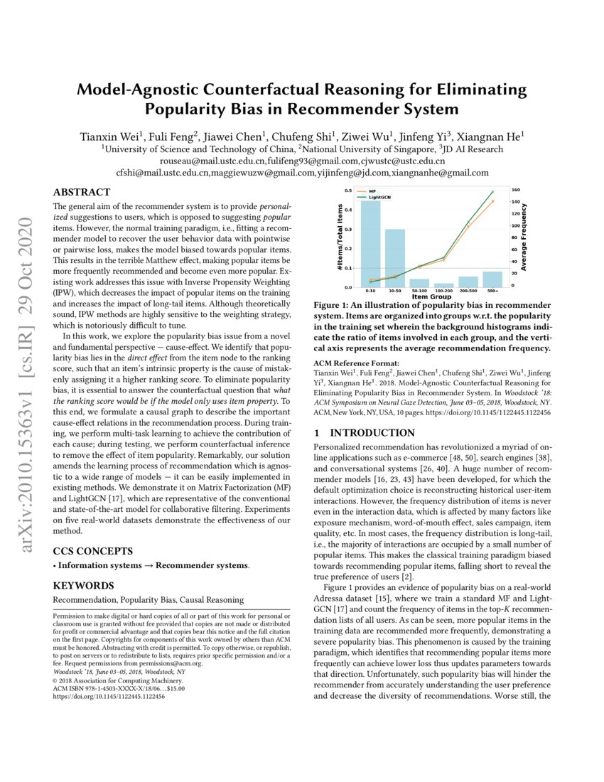 Model Agnostic Counterfactual Reasoning For Eliminating Popularity Bias In Recommender System