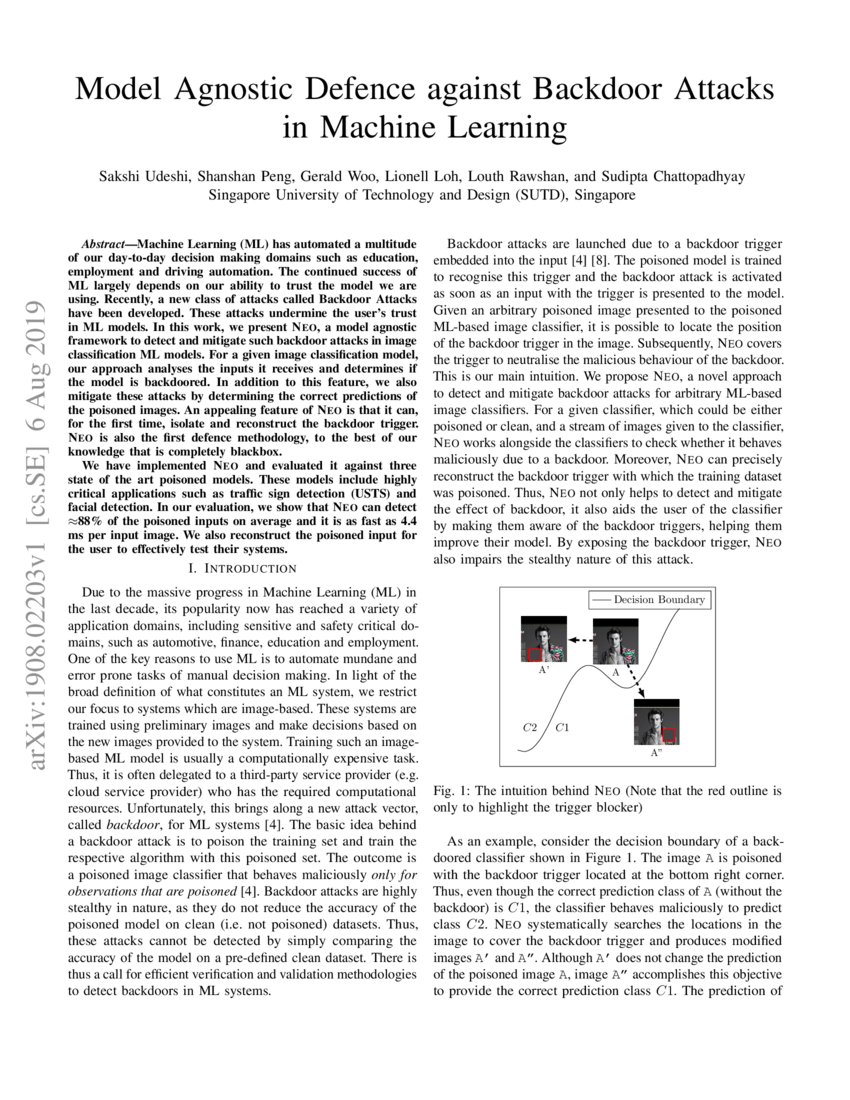 Model Agnostic Defence Against Backdoor Attacks In Machine Learning Deepai