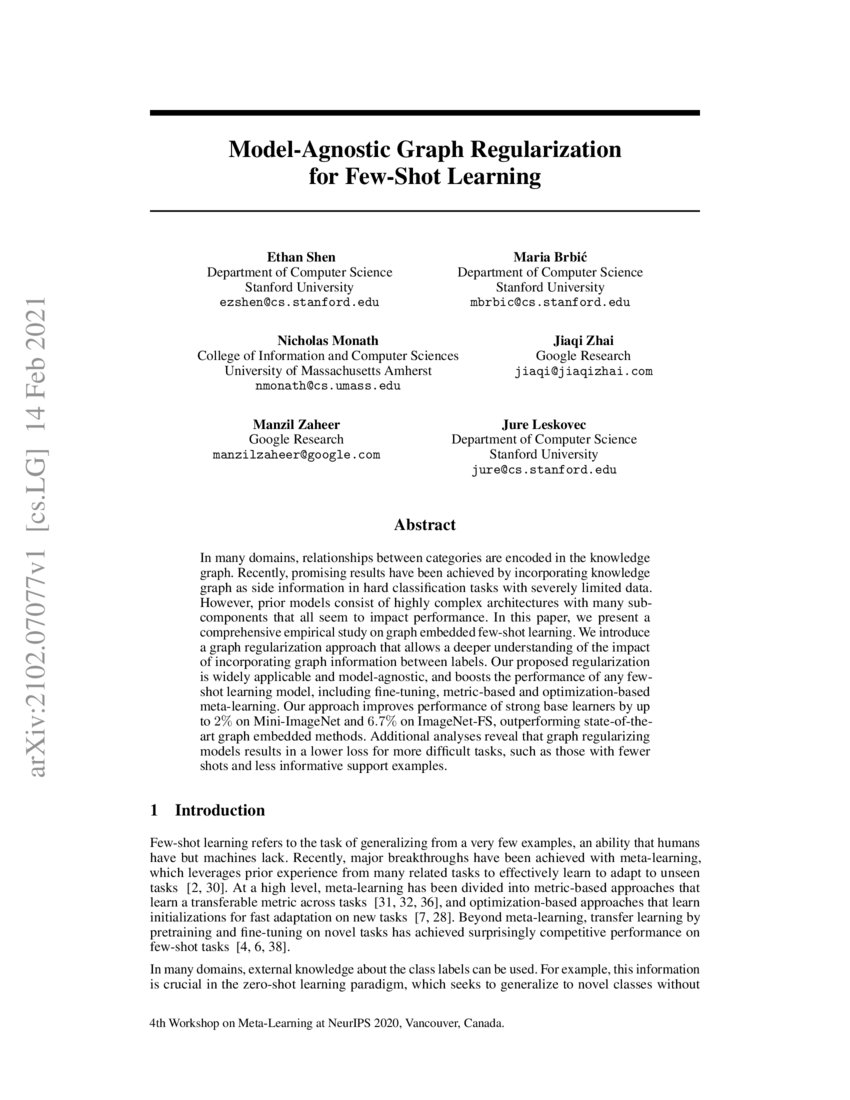 Model Agnostic Graph Regularization For Few Shot Learning Deepai