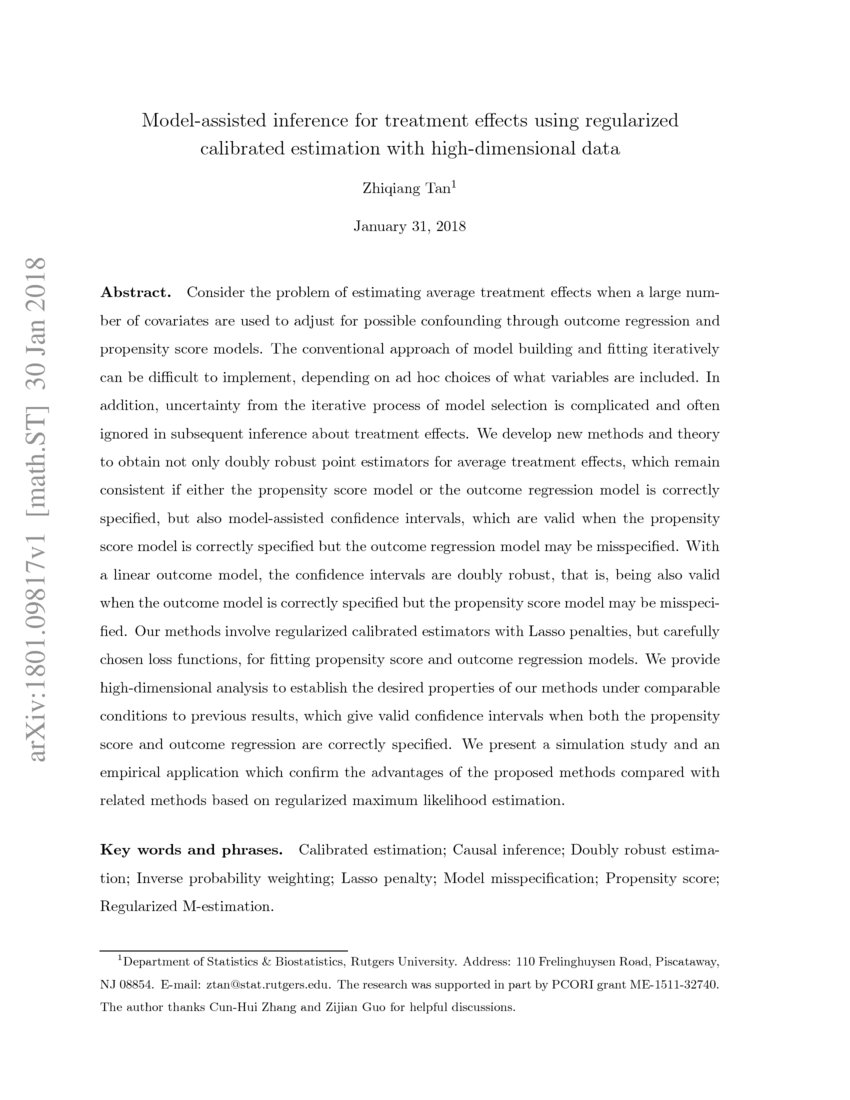 Model-assisted inference for treatment effects using regularized ... Model-assisted inference for treatment effects using regularized ...