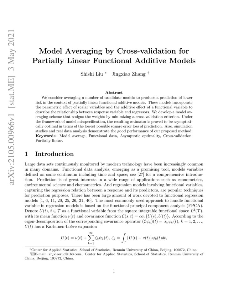 Model Averaging By Cross Validation For Partially Linear Functional Additive Models Deepai