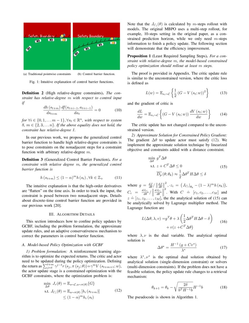 Model Based Constrained Reinforcement Learning Using Generalized Control Barrier Function Deepai