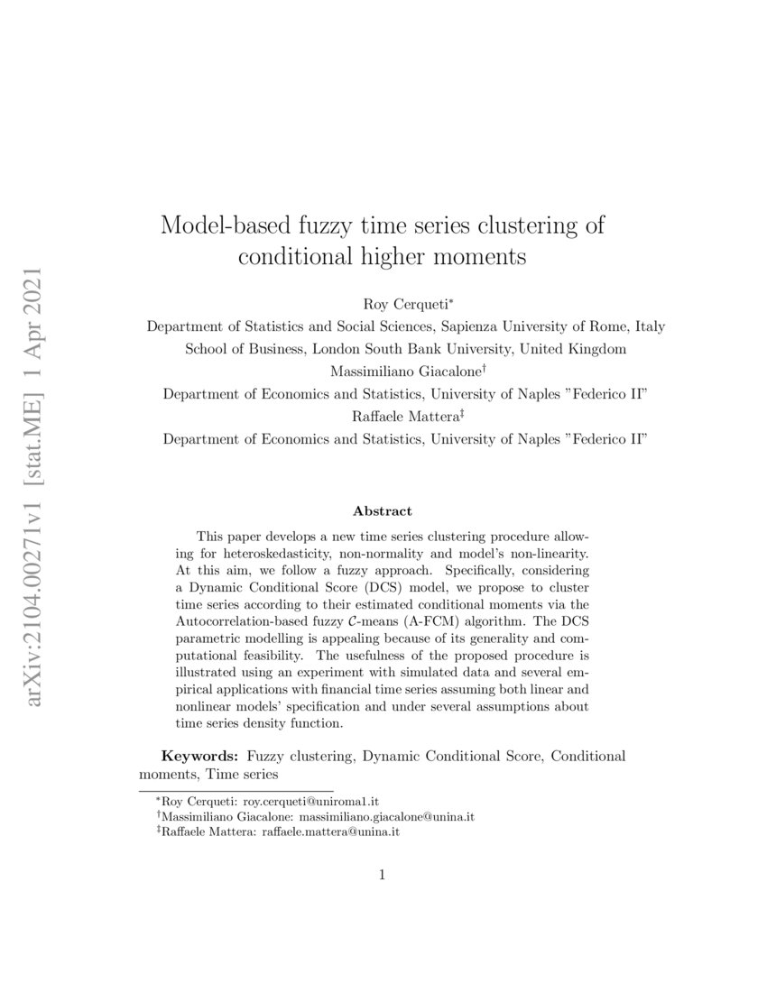 Model Based Fuzzy Time Series Clustering Of Conditional Higher Moments 7945