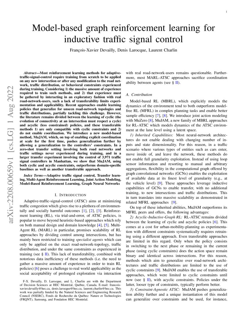 Model-based graph reinforcement learning for inductive traffic signal ... Model-based graph reinforcement learning for inductive traffic signal ...