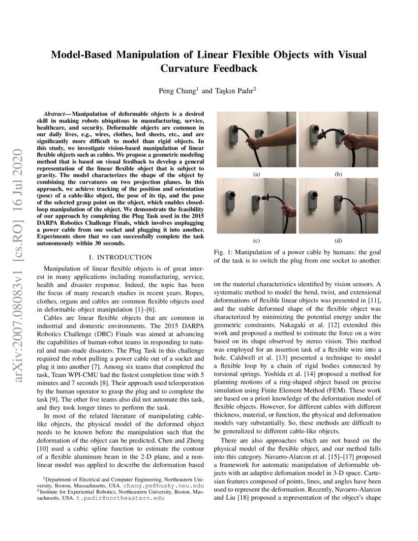 Model Based Manipulation Of Linear Flexible Objects With Visual Curvature Feedback Deepai
