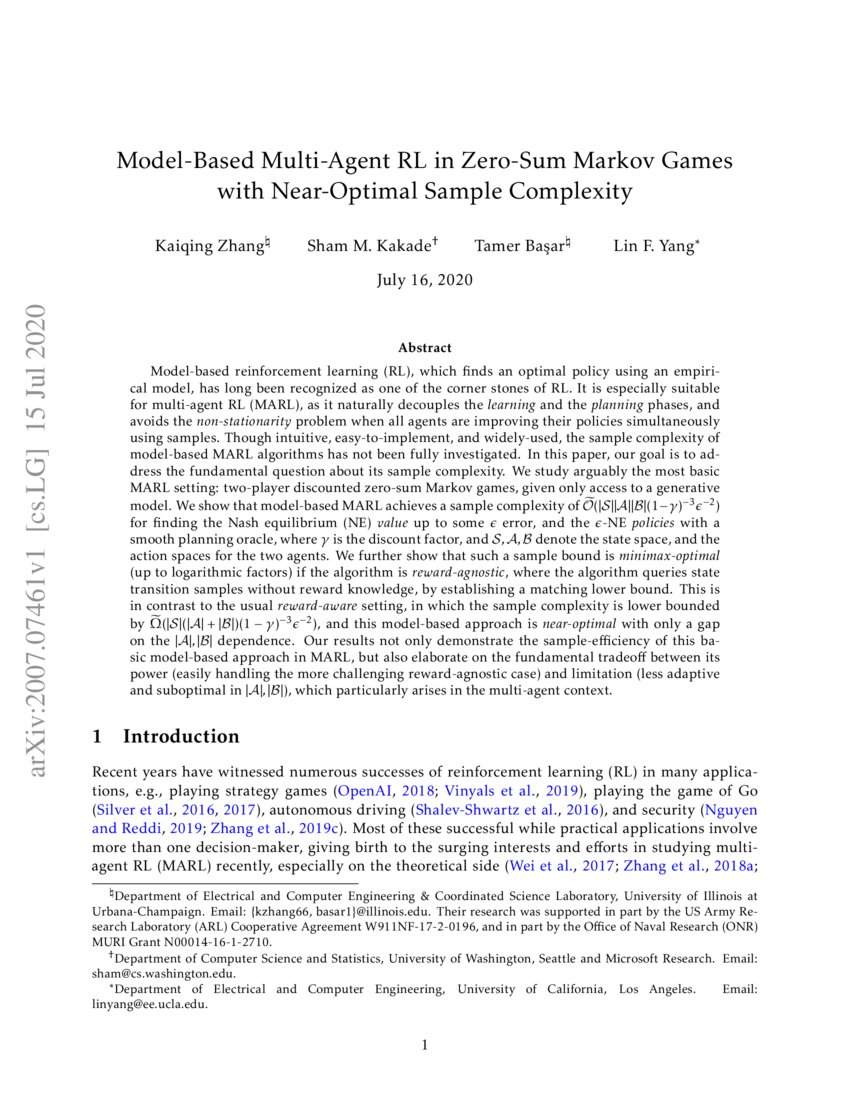 Model Based Multi Agent Rl In Zero Sum Markov Games With Near Optimal Sample Complexity Deepai 9773