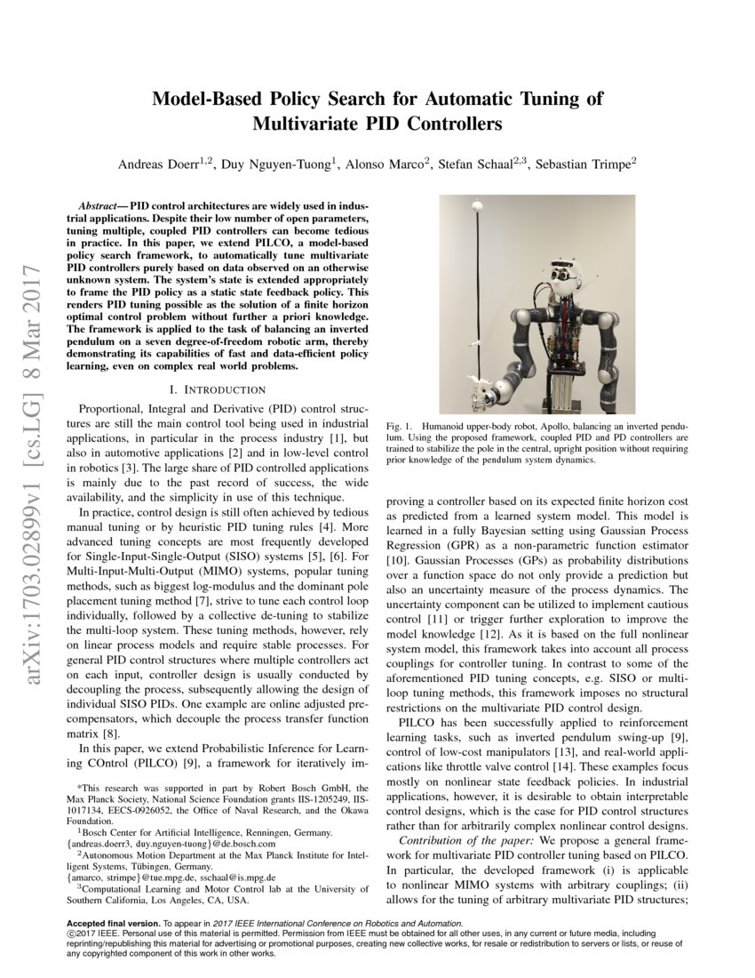 Model Based Policy Search For Automatic Tuning Of Multivariate Pid Controllers Deepai