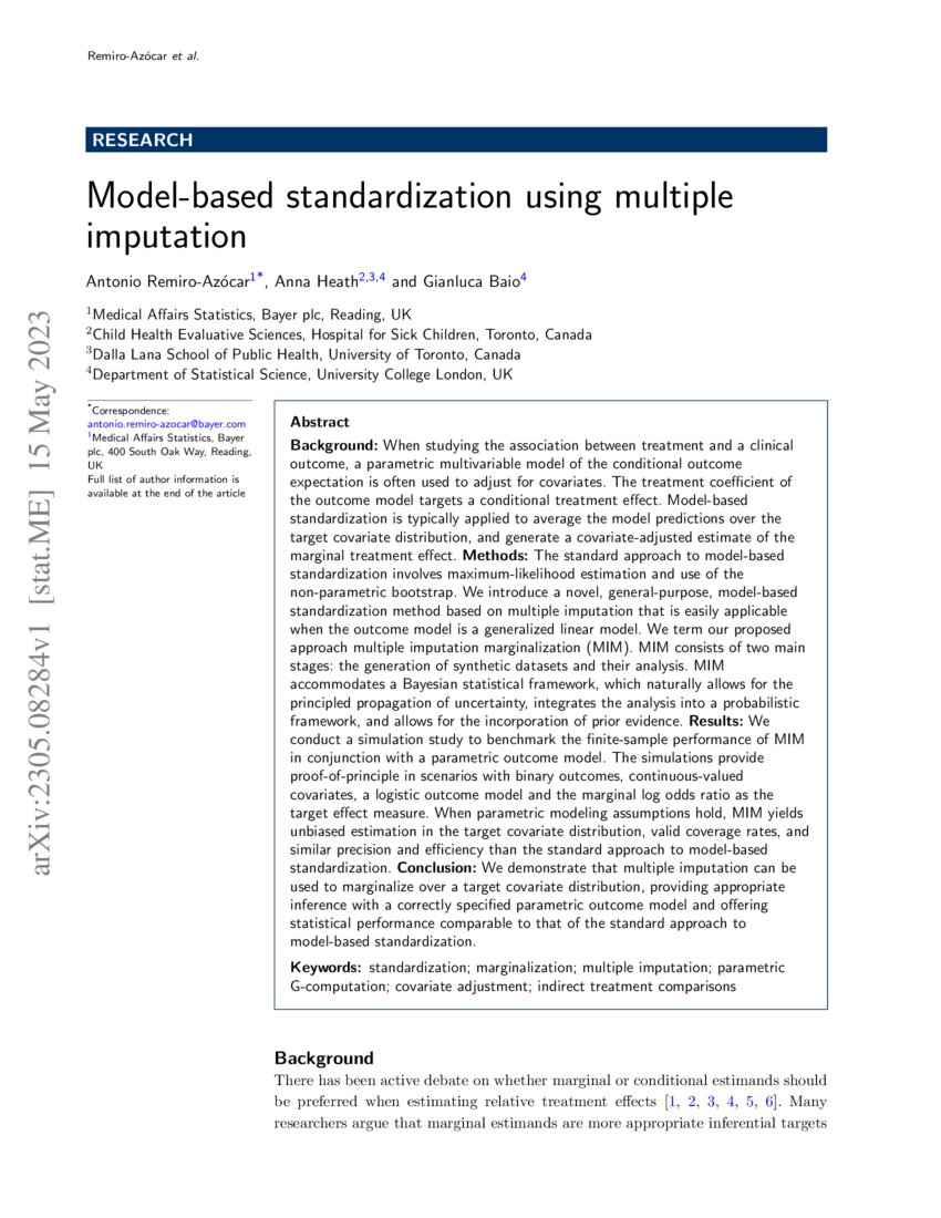Model Based Standardization Using Multiple Imputation Deepai