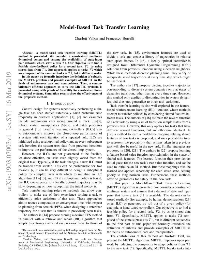 Model-Based Task Transfer Learning | DeepAI