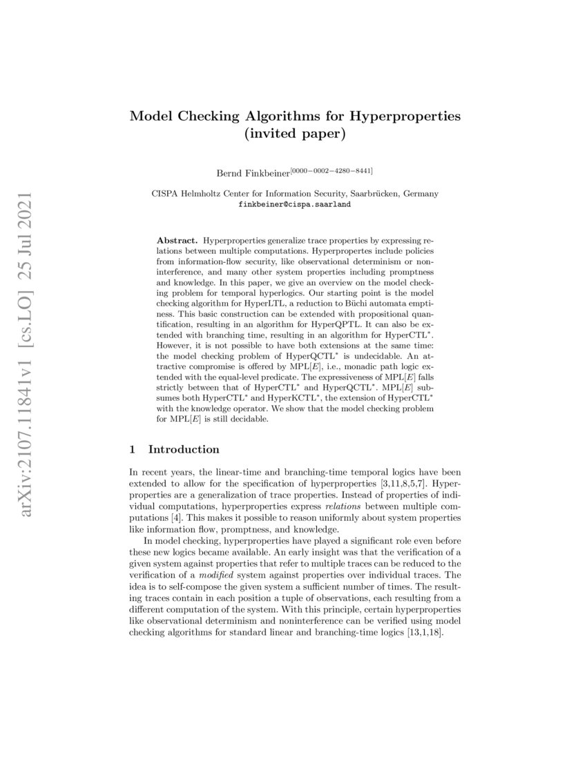 Model Checking Algorithms For Hyperproperties Deepai