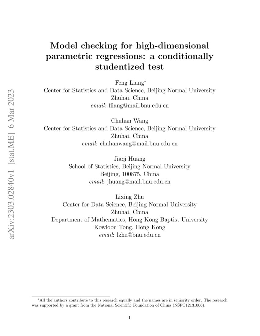 Model Checking For High Dimensional Parametric Regressions The