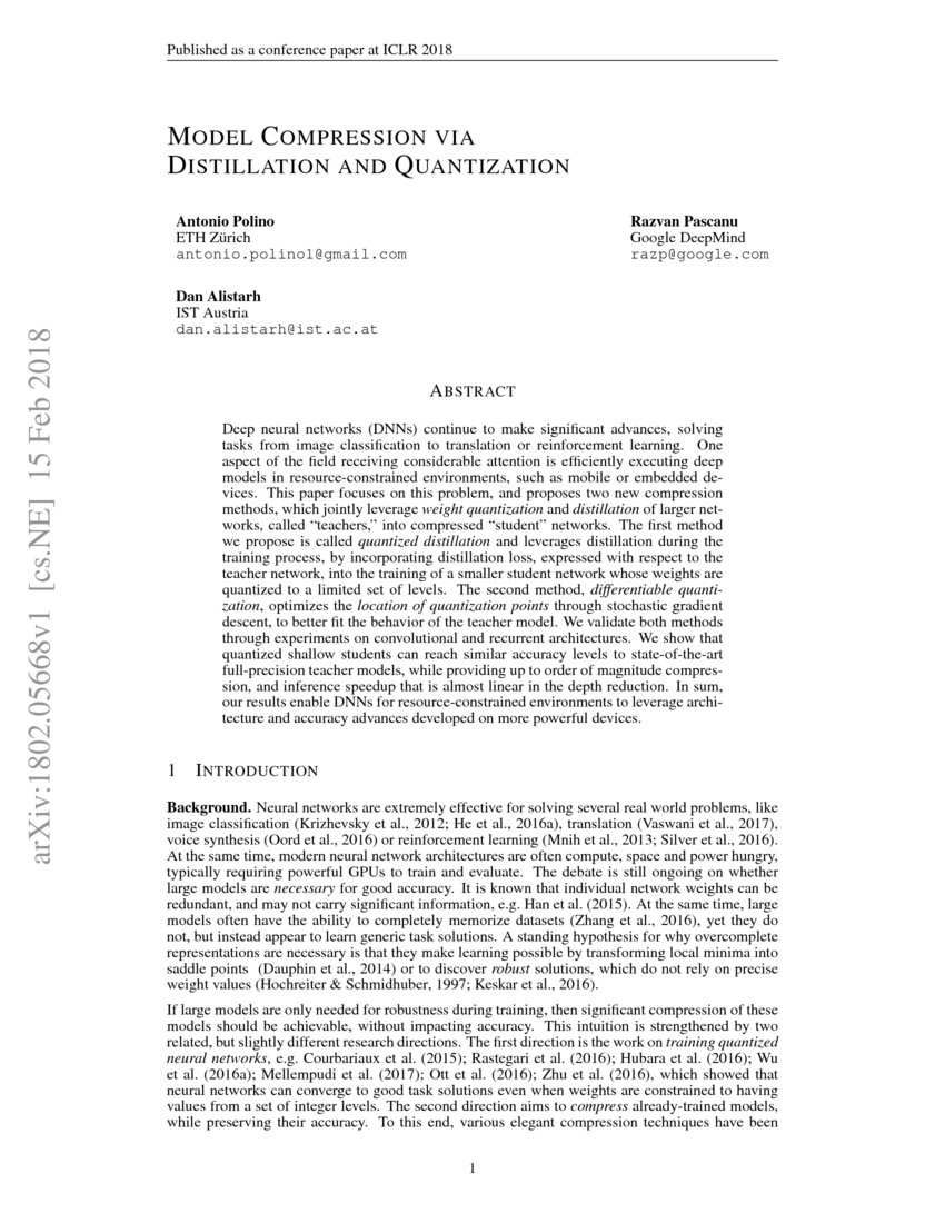 Model compression via distillation and quantization | DeepAI