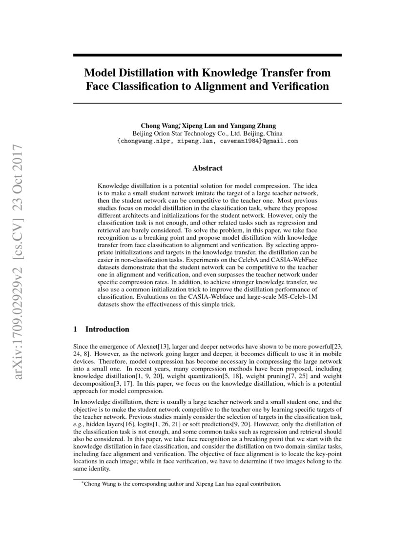 Model Distillation with Knowledge Transfer from Face Classification to Alignment and ...