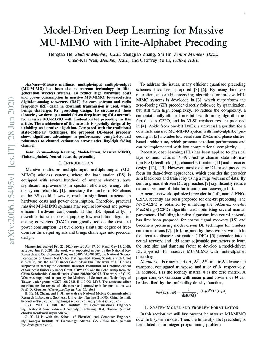 Model Driven Deep Learning For Massive Mu Mimo With Finite Alphabet Precoding Deepai 9492
