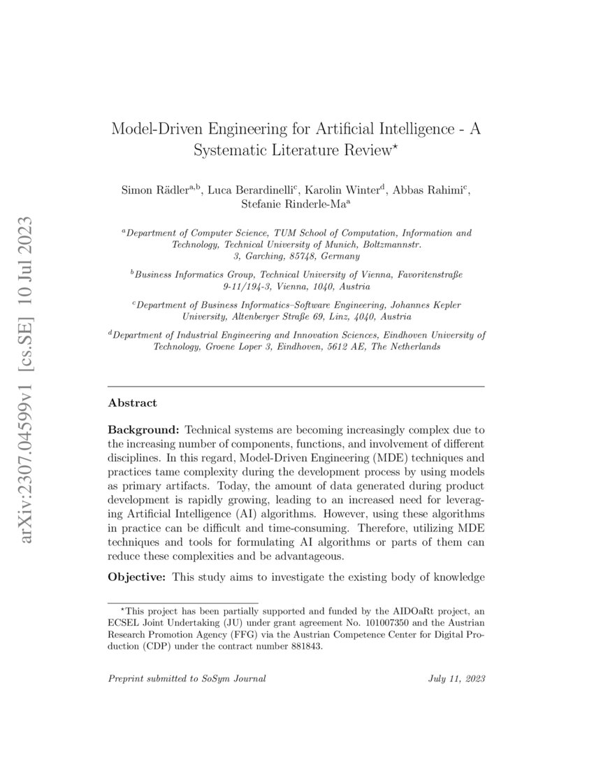 Model Driven Engineering For Artificial Intelligence A Systematic Literature Review Deepai