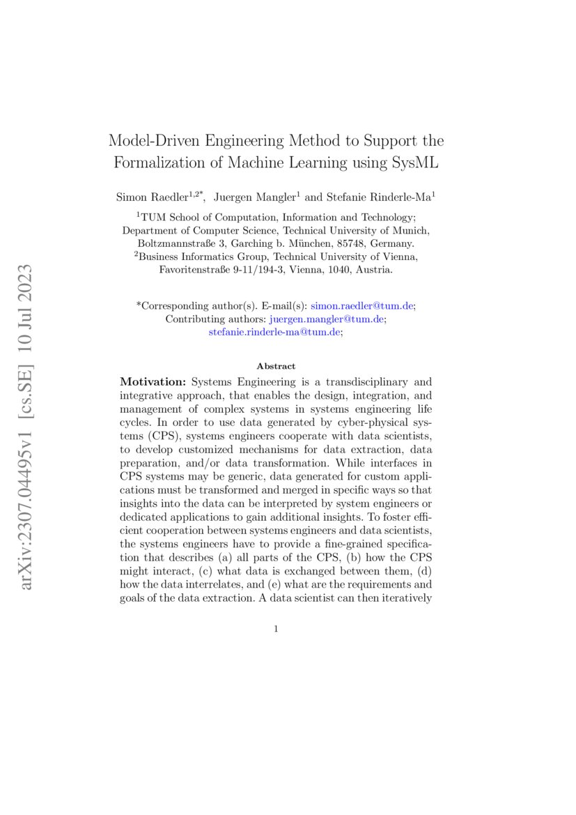 Model Driven Engineering Method To Support The Formalization Of Machine Learning Using Sysml