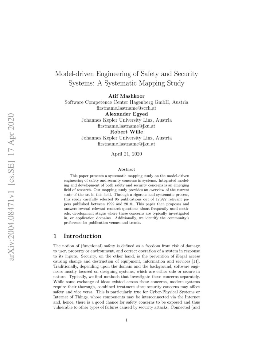 Model-driven Engineering of Safety and Security Systems: A Systematic Mapping Study | DeepAI