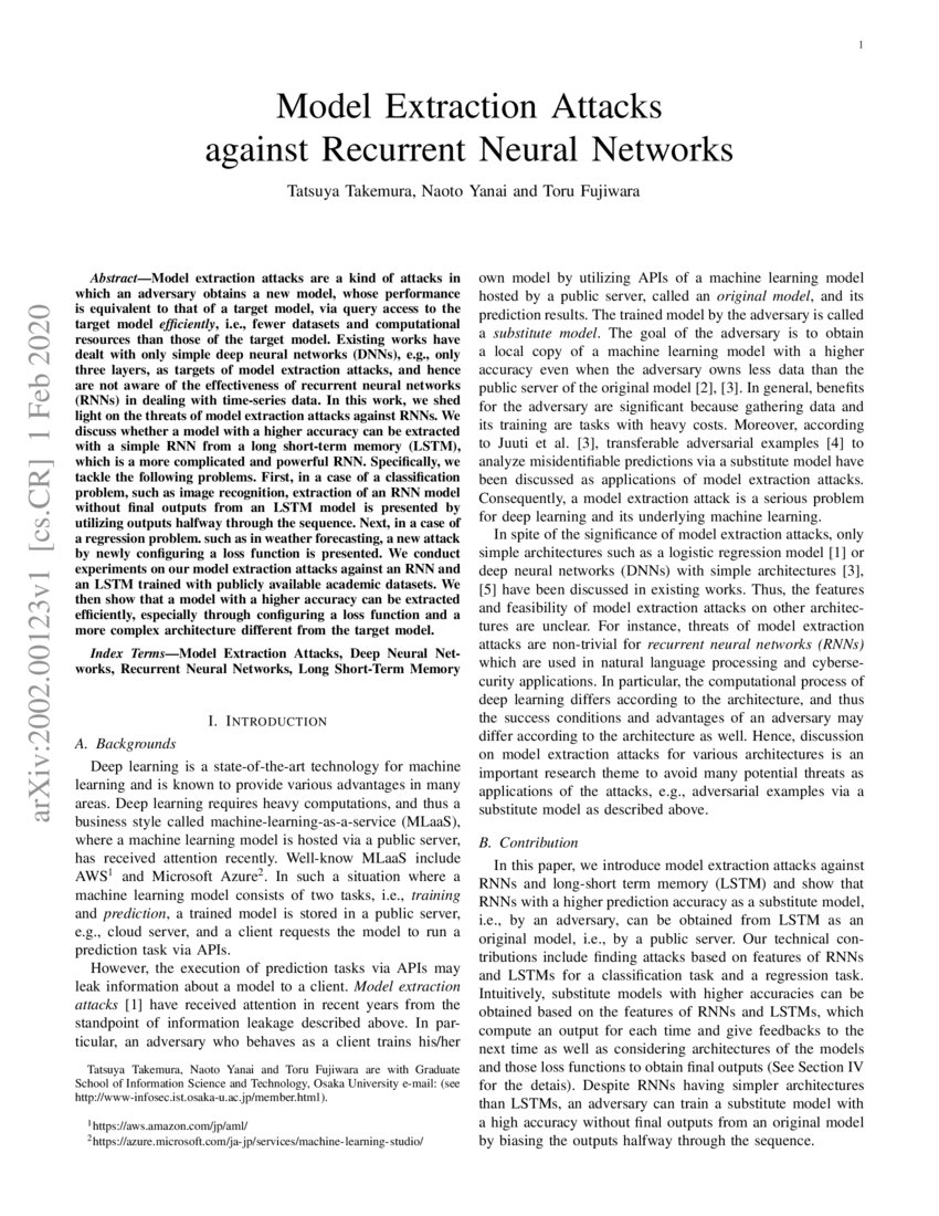 Model Extraction Attacks Against Recurrent Neural Networks Deepai 9949