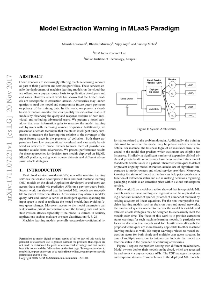 Model Extraction Warning In Mlaas Paradigm Deepai
