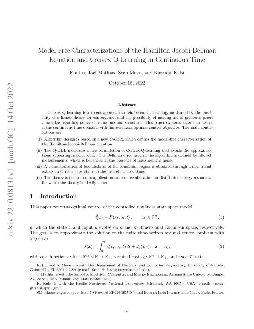 Model-Free Characterizations of the Hamilton-Jacobi-Bellman Equation and Convex Q-Learning in ...