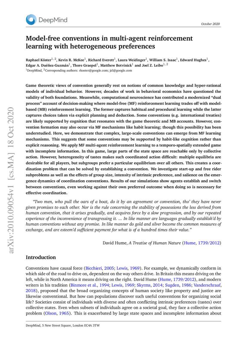 Model-free conventions in multi-agent reinforcement learning with ... Model-free conventions in multi-agent reinforcement learning with ...