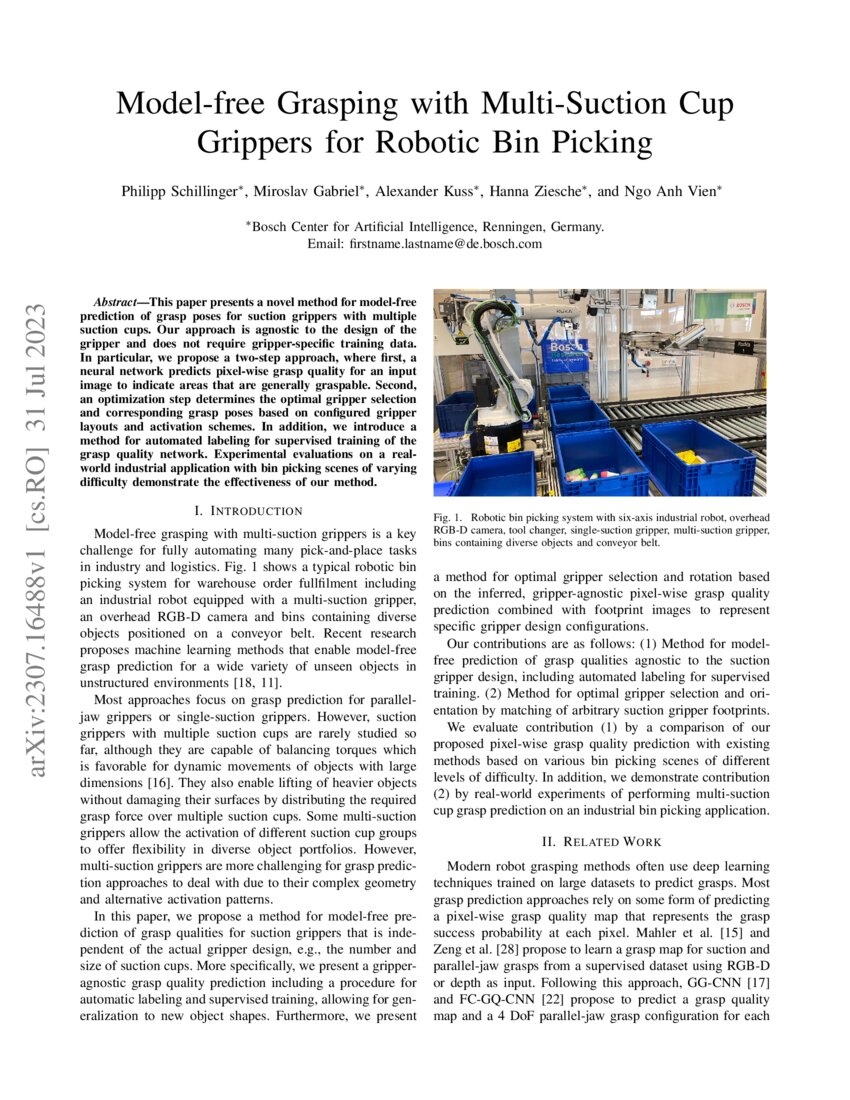 Model-free Grasping with Multi-Suction Cup Grippers for Robotic Bin Picking | DeepAI