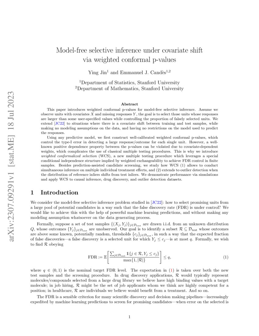 Model Free Selective Inference Under Covariate Shift Via Weighted