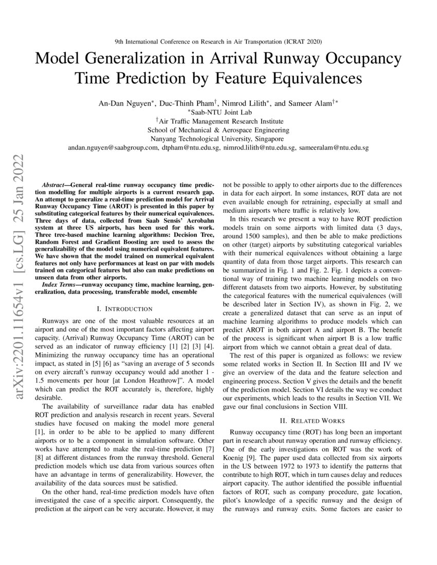Model Generalization in Arrival Runway Occupancy Time Prediction by ...