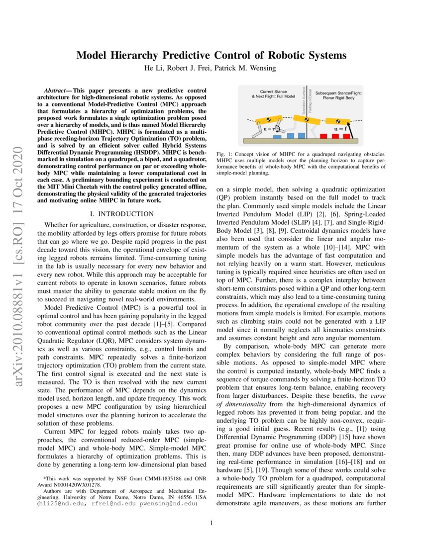 Model Hierarchy Predictive Control of Robotic Systems | DeepAI