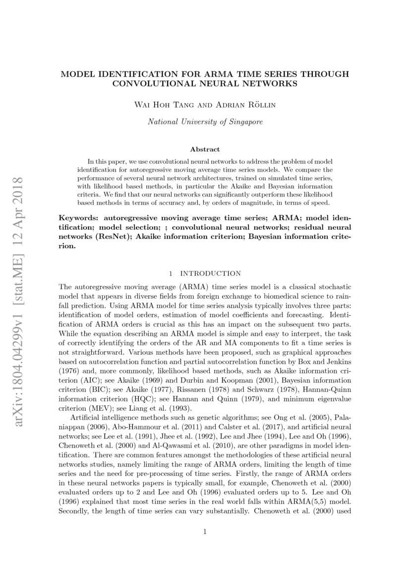 Model identification for ARMA time series through convolutional neural networks | DeepAI