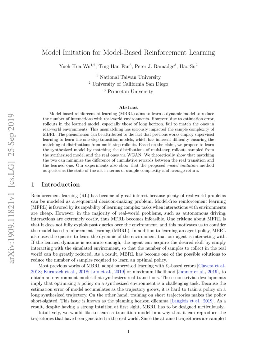 Model Imitation for Model-Based Reinforcement Learning | DeepAI
