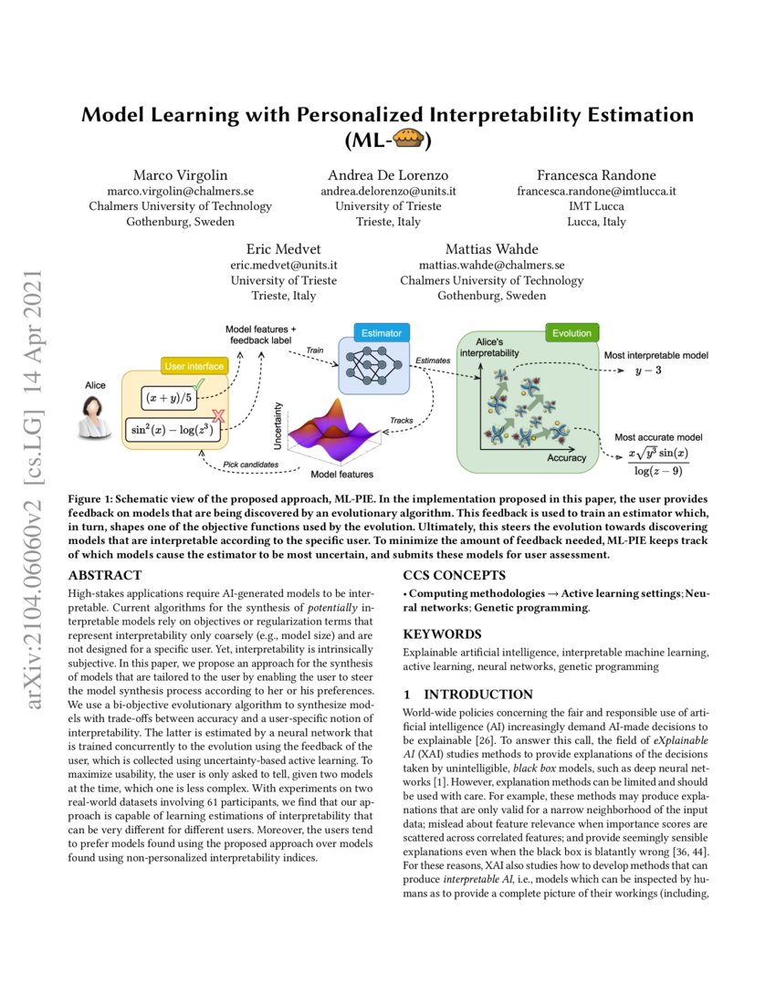 Model Learning with Personalized Interpretability Estimation (ML-PIE ...